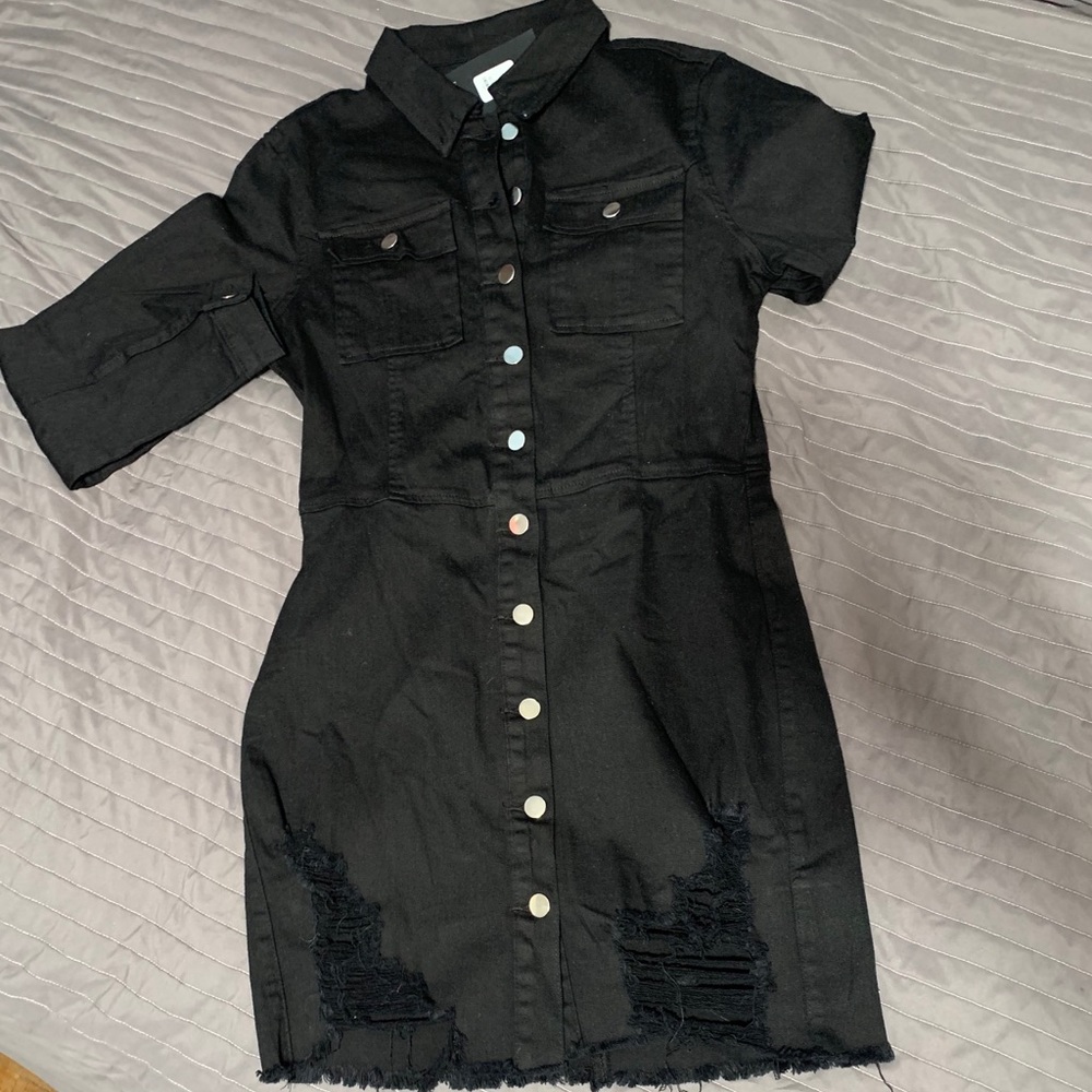 Distressed Denim Dress - Gem